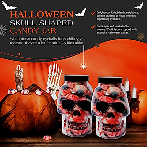Purple Plum Halloween Trick or Treat Candies | Stuffed Eyeball Gummies in Scary Skull Shape Candy Jar | Spooky Sweets | Perfect For Halloween