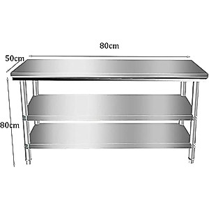 Commercial Kitchen Work Catering Table, Kitchen Table Stainless Steel Work Table Commercial Utility Worktable with Double Under Shelf Heavy Duty Food Prep Workbench (Size : 80x50x80cm)