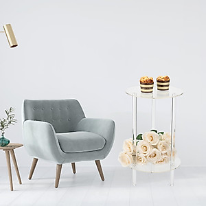 YINSHCO Acrylic Detachable End Table, Round Acrylic Coffee Table, 2 Tier Multifuntional Clear Nightstand End Table for Small Spaces, Detachable Beside Table for Living Room, Bedroom, Study Room, 12"