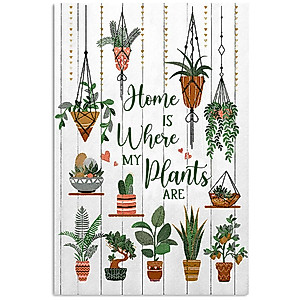 LINQWkk Vintage Rustic Wall Decor TIN Sign Garden Home is Where My Plants are Art Farmhouse Poster Vintage Novelty Bedroom Living Room Office 8x12inch