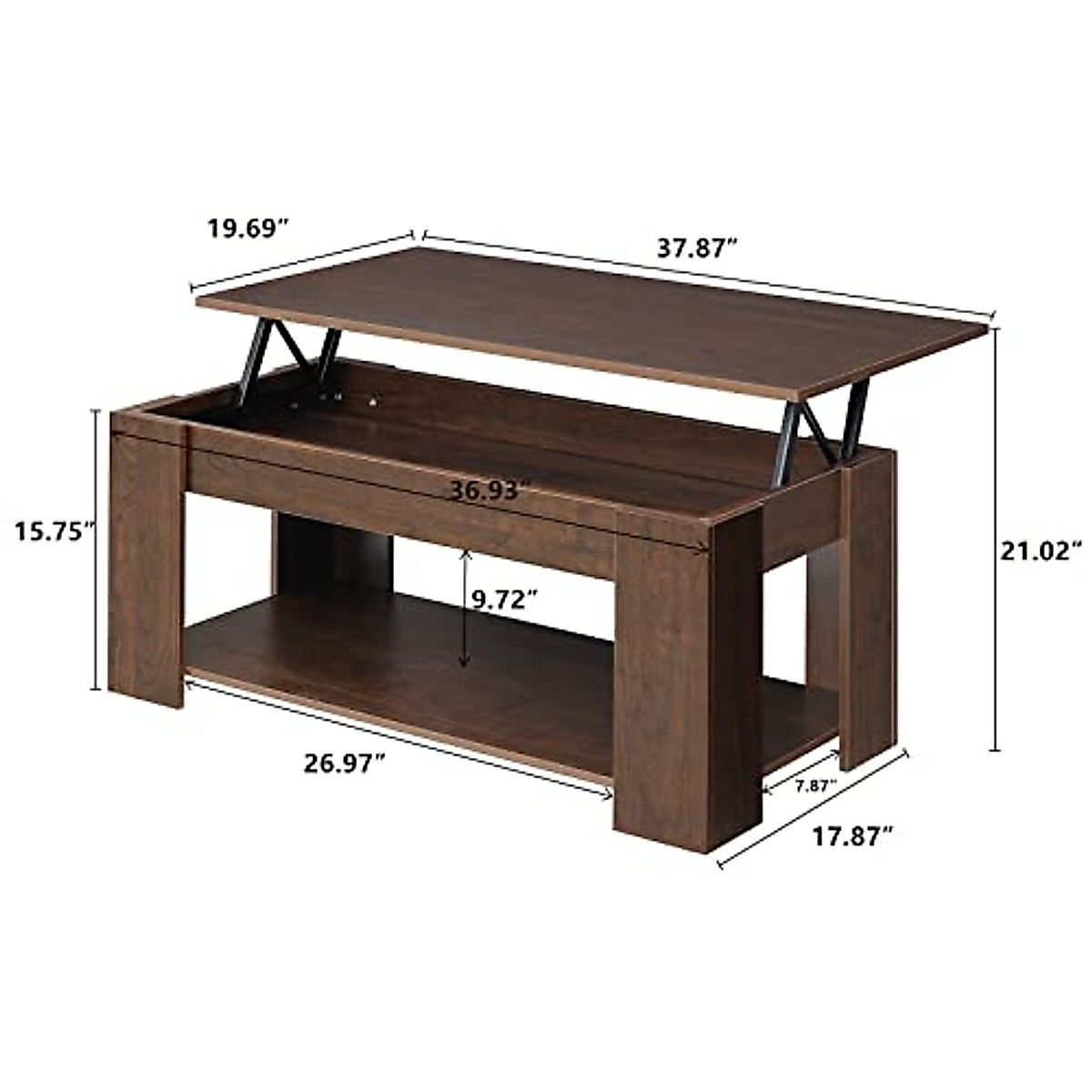 WEENFON 38" Lift Top Coffee Table with Hidden Compartment & Open Storage Shelf, Pop Up Coffee Table for Living Room, Office, Espresso