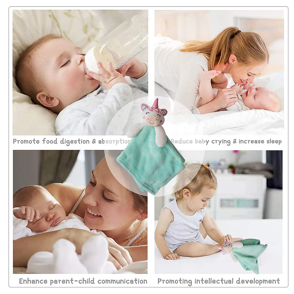 FINOHOPE Baby Blanket Plush Fleece with Security Blanket Snuggler Stuffed Animal Loveys for Boys and Girls, Green Unicorn