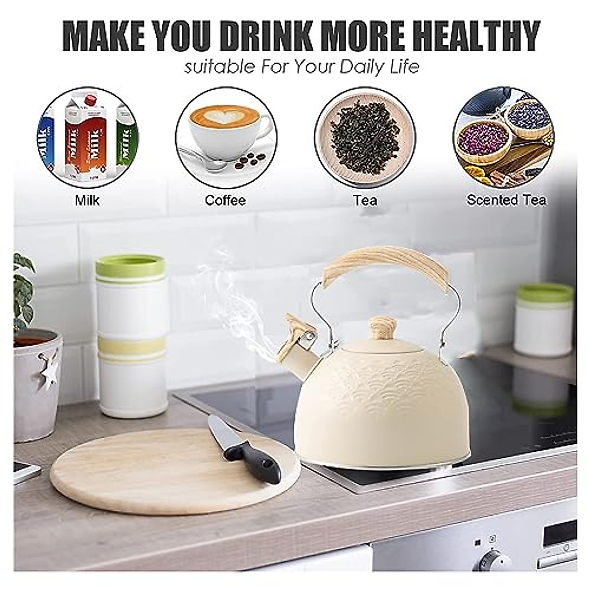 2.5L Stainless Steel Tea Kettle Teapot with Foldable Anti-Heat Handle,for Gas Hobs, Induction and Electric Hobs▂19 * 23cm/7.48"*9.06"