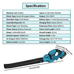 Electric Leaf Blower, Handheld Battery-Operated Snow Blower for Blowing Leaves Snow and Debris