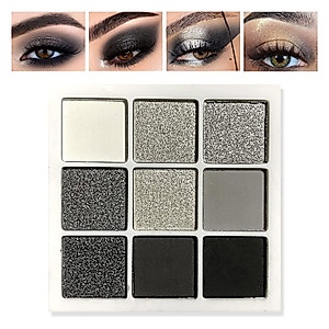 MAEPEOR Black Grey Eyeshadow Palette 9 Colors Cool Toned Matte Glitter Eyeshadow Palette Longlasting Waterproof Smoky Eye Shadow for Girls and Women (Set 1, Black Grey)