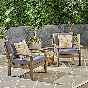 Christopher Knight Home Keanu Outdoor Wooden Club Chairs (Set of 2), Gray/Dark Gray
