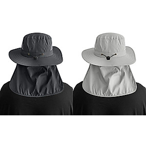 IYEBRAO 2 Pack Mens Sun Protection Hat with Neck Flap for Fishing Hiking Garden Work(Dark Grey＆light Grey)