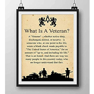 "What Is A Veteran"-Patriotic Wall Art Sign -8 x 10" USA Military Silhouette Poster Print- Ready to Frame. Perfect Decor for Home-Office-Shop-Restaurants. Show Your Gratitude For Our Veterans.
