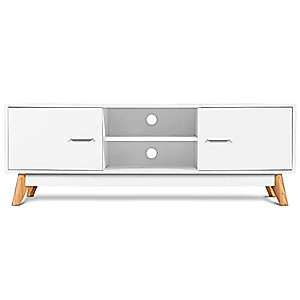 Tangkula TV Stand, Modern White TV stand for 60 Inch TV, with 2 Storage Cabinets & 2 Open Shelves, for Home Living Room Furniture, Wood TV Stand