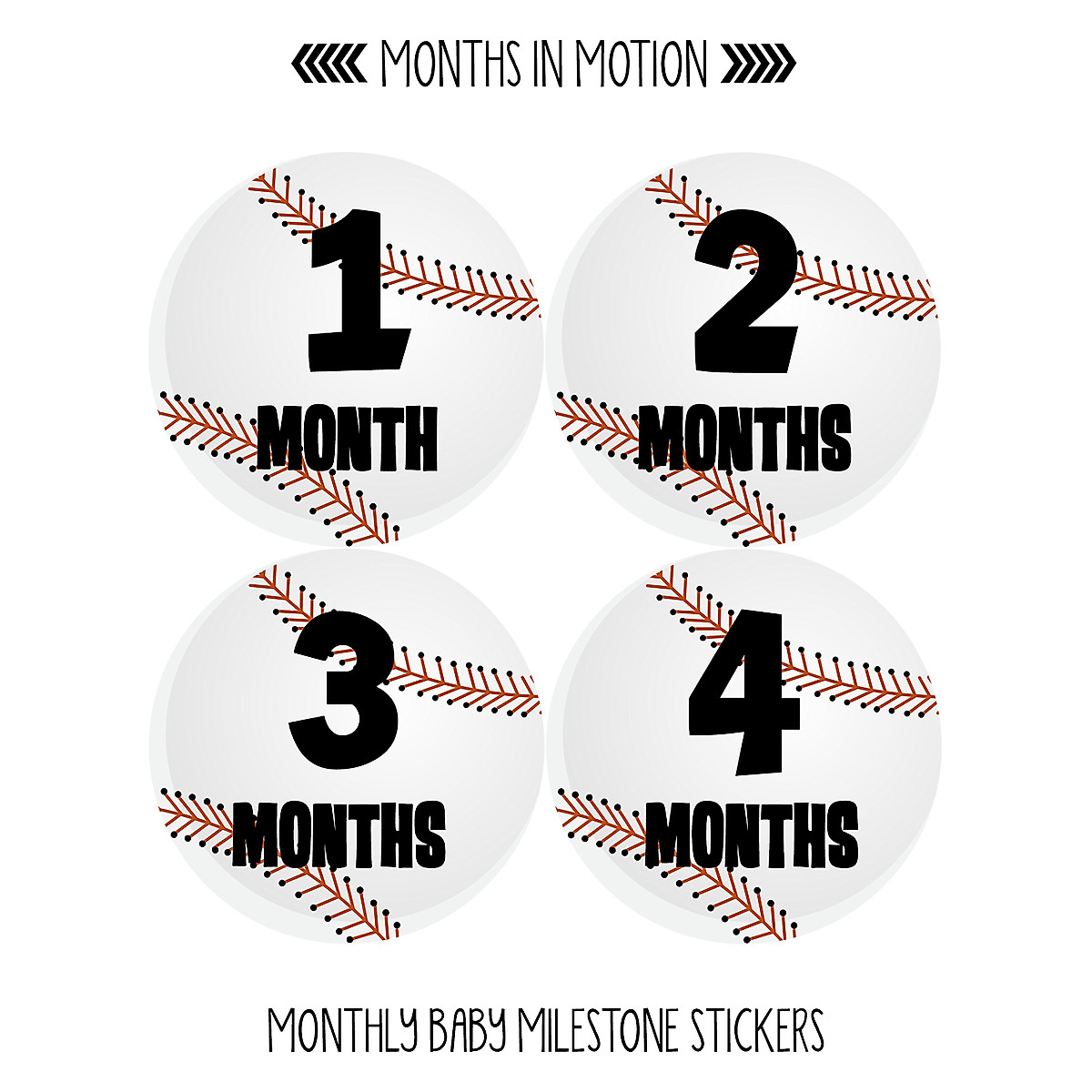Months in Motion Baby Monthly Stickers - Baby Milestone Stickers - Newborn Boy Stickers - Month Stickers for Baby Boy - Baby Boy Stickers - Newborn Monthly Milestone Stickers - Baseball - Set of 20