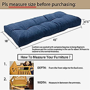 MAGPIE FABRICS Patio Bench Cushion 45"x18", Indoor/Outdoor Non-Slip Water Resistant Long Seat Pads, Tufted Loveseat Cushion for Swing, Settee, Window, Garden, Wicker, Front Porch (Navy Blue Textured)