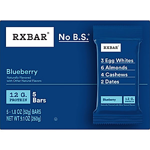 RXBAR Protein Bars, 12g Protein, Gluten Free Snacks, Blueberry (6 Boxes, 30 Bars)