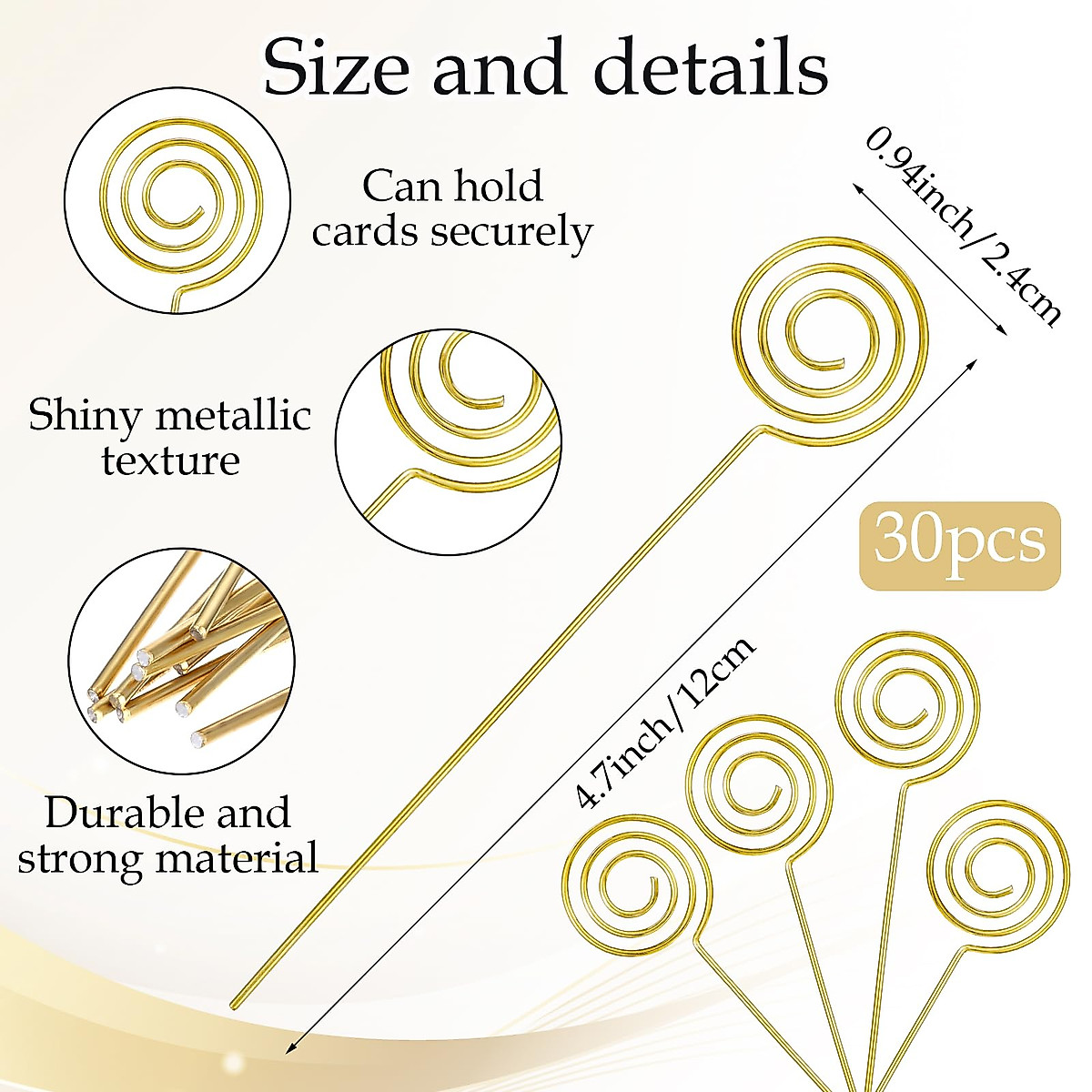 30Pcs Photo Holders for Centerpieces Picture Holders Floral Card Holder Picks Card Holder for Flower Arrangement Metal Wire Floral Place Card Holder Stick Memo Holder Pick for Wedding Gold 4.7 Inch