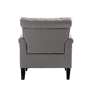 Gecheer Mid-Century Modern Accent Chair, Linen Armchair w/Tufted Back/Wood Legs, Upholstered Lounge Arm Chair Single Sofa for Living Room Bedroom, Light Grey