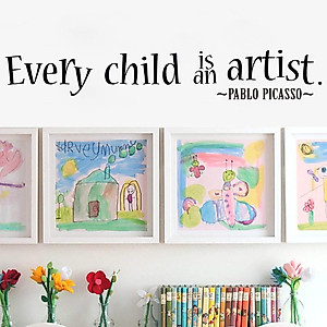 Every Child is an Artist Baby Room Wall Decals Peel and Stick Inspirational Quotes Removable Vinyl Wall Art Lettering Picasso Saying Nursery Decor