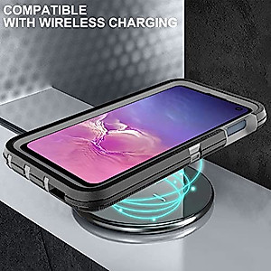 HONG-AMY Galaxy S10E Case: 3-in-1 Shockproof Heavy Duty Protection, 2 Nano Explosion-Proof Films, Black/Grey