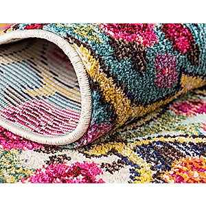 Unique Loom Vita Collection Bright Bohemian Over-Dyed Circular Floral Patterned Traditional Vintage Area Rug, 8 ft x 10 ft, Multi/Yellow