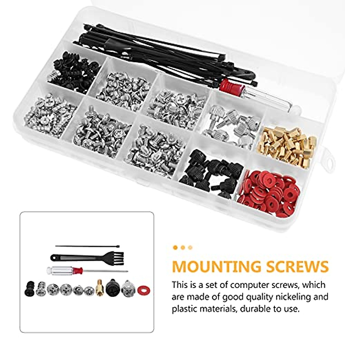 DOITOOL Laptop Accessories PC Accessories Computer Standoffs Screws Assortment Kit with Screwdriver Brush and Tie for Hard Drive Computer Case Motherboard Fan Electronic Case Pc Accessories