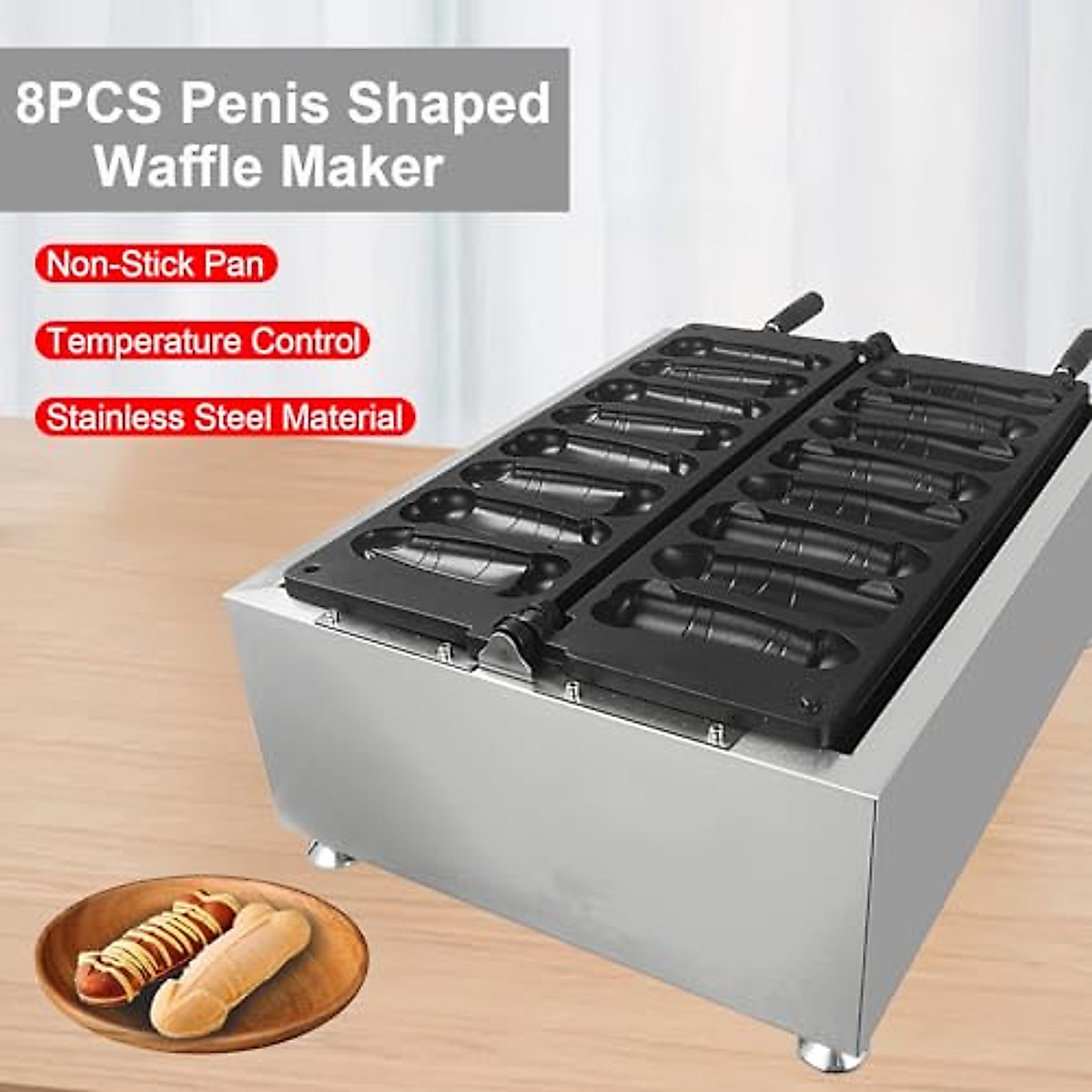 Mvckyi Commercial 8 PCS Electric Waffle Maker with removable plates, Non Stick Penis Shape Waffle Machine Hot Dog Baker, Strange Shape Sausage Grill Waffle Baker for Fast Food Restaurant Equipment