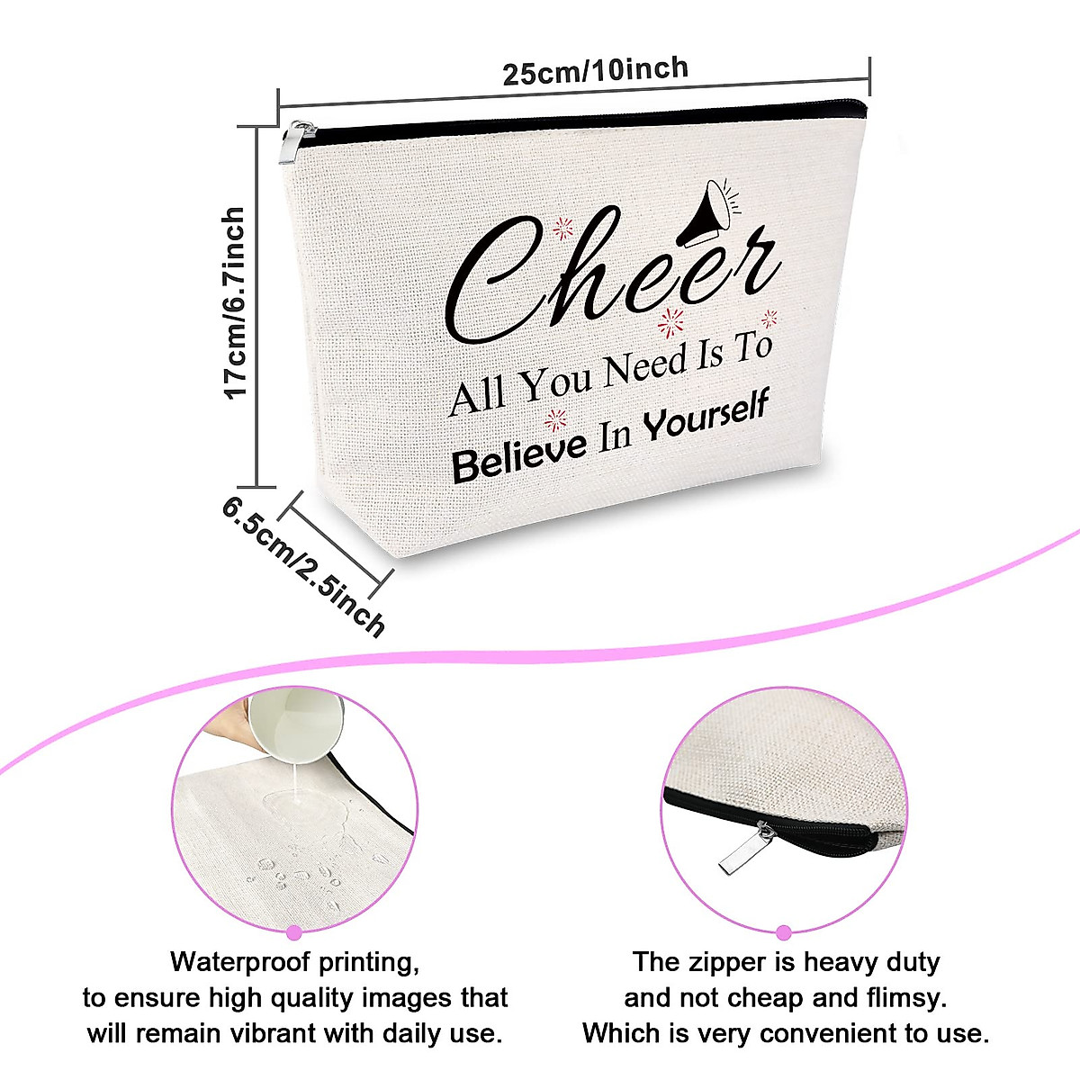 Cheer Gift for Women Makeup Bag Inspirational Gift for Teen Girls Cheer Team Gift Cheerleading Coach Gift Graduation Gift for Cheerleader Birthday Christmas Thanksgiving Gift Cosmetic Travel Pouch