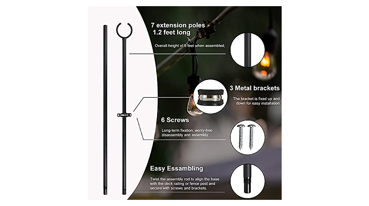 Outdoor String Light Poles - 9 FT Kit for Garden Parties