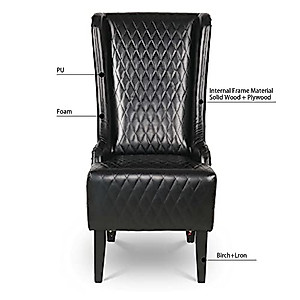 Yoluckea High Back Dining Chair, Retro Wing Back King Throne Chair Head Chairs for Dining Table, PU Leather Upholstered Accent Side Chair for Living Room Dining Room Bedroom, Black