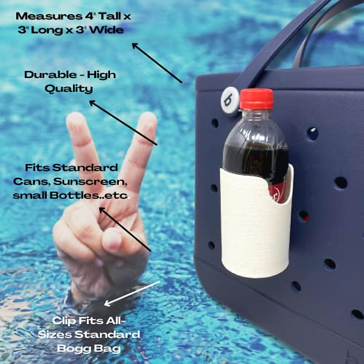 BAGLETS - Can Drink & Water Bottle Holder Charm Accessory Compatible with Bogg Bags - Keep Bottles or Drink Cans Handy with your Tote Bag - Fits Inside or Outside of the Bag – Made in USA - White