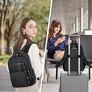 AUGUST 18 Casual Laptop Backpack - Nylon Water Resistant Daypack Backpacks with Breathable Shoulder Straps and Luggage Belt for Women Men Travel Work Commute, 25L(Black)
