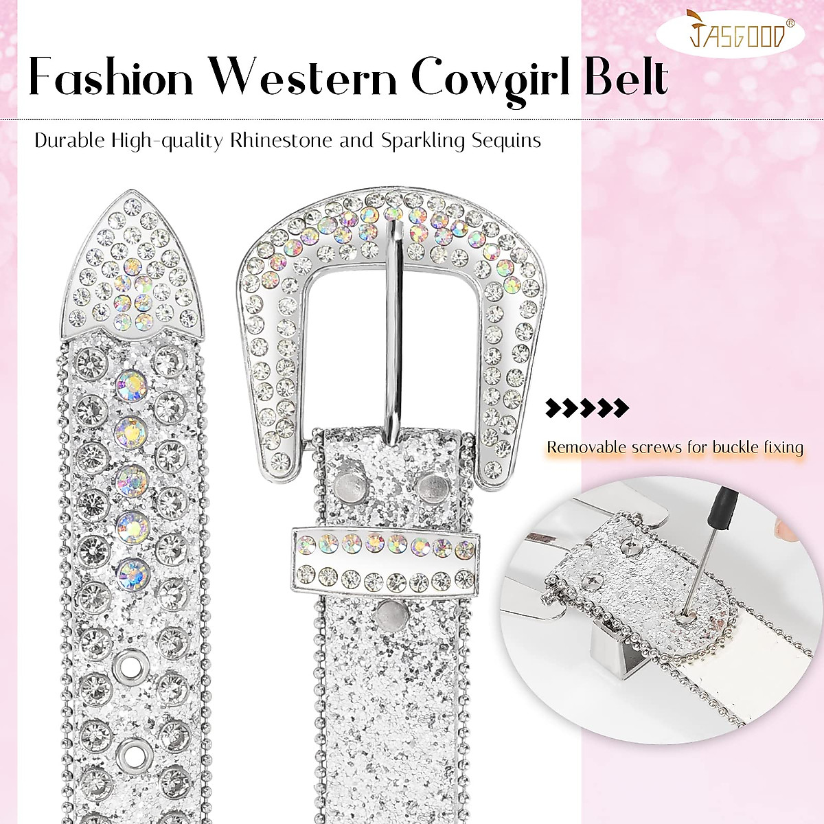 JASGOOD Women Men Rhinestones Belt,Bling Western Cowgirl Cowboy Studded Leather Belt Diamond Waist Belt for Jeans Pants