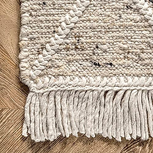 nuLOOM Brooklyn Textured Trellis Wool Fringe Area Rug, 9' x 12', Beige