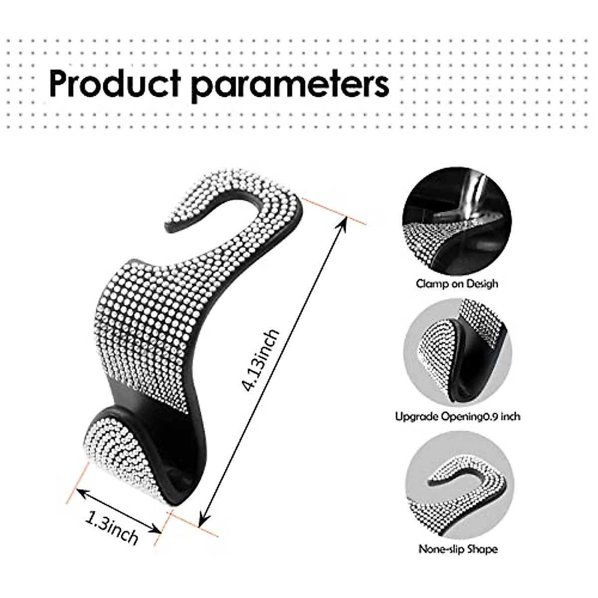 cueclue 2 PCS Car Seat Headrest Hook, Bling Rhinestone Car Storage Headrest Hanger Holder Hooks Organizer, Auto Back Seat Hangers Rear, Headrest Hooks for Purse Groceries Bag Handbag (White)