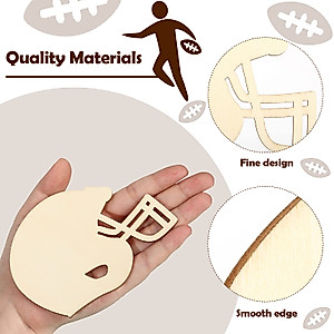 40 Pieces Wood Football Helmet Cutout Unfinished Wood Football Helmet Shaped Wood Slices Wooden Sports Theme Football Wooden Ornaments for Crafts Painting Door Sign Wedding Home Decoration