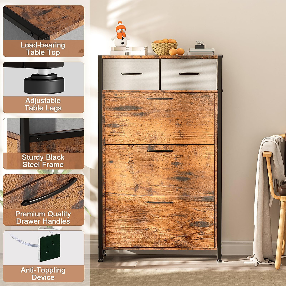 HSSZXFR Narrow Shoe Cabinet for Entryway Slim Shoe Rack Cabinet 3 Drawer Farmhouse Shoe Rack for Closet with Adjustable Shelf, Freestanding Wood Closed Shoe Rack for Home and Apartment