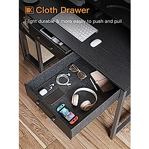 ODK Computer Desk with Drawers, 48 Inch Office Desk with Storage & Shelves, Work Writing Desk with Monitor Stand Shelf, Black Home Office Desks for Small Spaces