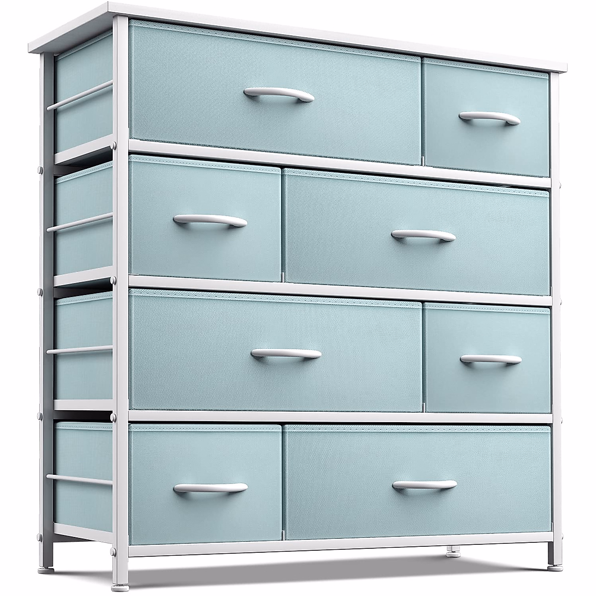 Sorbus Dresser with 8 Drawers - Furniture Storage Chest for Kid’s, Teens, Bedroom, Nursery, Playroom, Clothes, Toys - Steel Frame, Wood Top, Fabric Bins (Aqua)