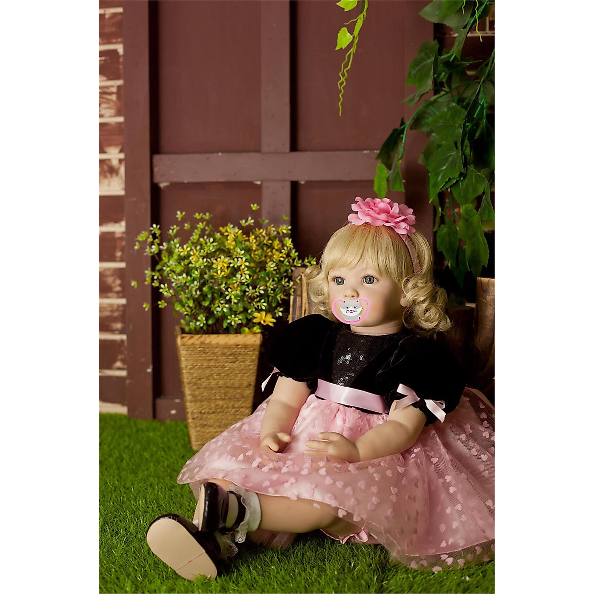 Zero Pam 24 Inch Lifelike Reborn Baby Girl Dolls Realistic Reborn Toddler Girls with Pretty Dress Vinyl Silicone Newborn Baby Doll Soft Weighted Body Handmade Baby Toys