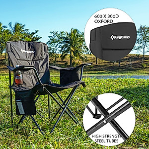KingCamp Oversized Folding Camping Chair for Adults Portable Outdoor Lawn Heavy Duty with Cooler, Cup Holder, Side Pocket,Carry Bag, 1 Pack, Black