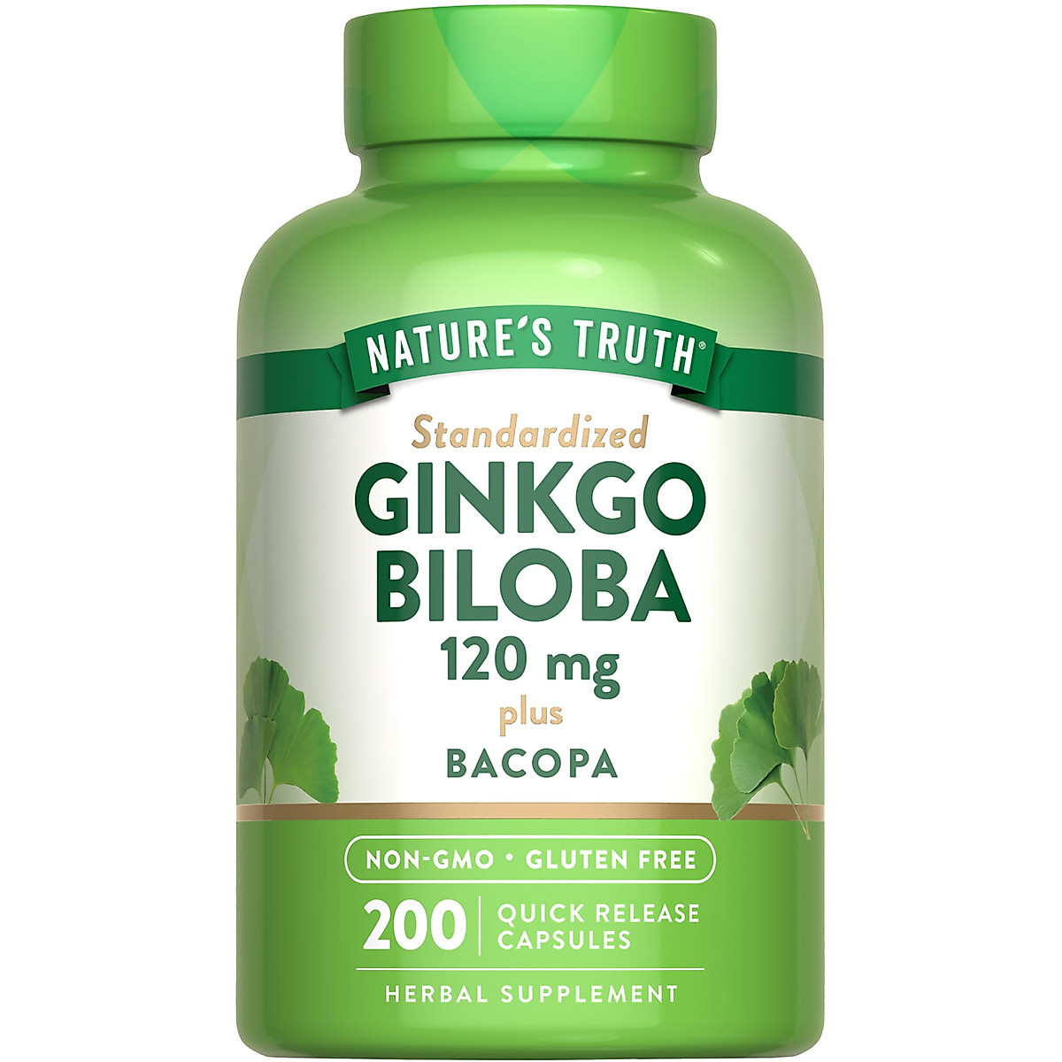 Nature's Truth Ginkgo Biloba 120mg | Plus Bacopa | 200 Quick Release Capsules | Standardized Extract | Non-GMO and Gluten Free Supplement