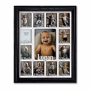 Northland My First Year Photo Frame | Personalized - Add Any Name | 12 Month Picture Frame for Babys First Year | Twelve 2.5" x 3.5" Newborn Photos and 5" x 7" | Milestone | Black Frame White Mat
