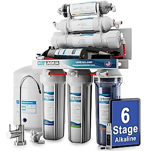 NU Aqua 6-Stage Alkaline Under Sink Reverse Osmosis Water Filter System - Booster Pump - 100 GPD RO Filtration w/Faucet & Tank - Remineralization - 100GPD Undersink - Home & Kitchen Drinking Purifier