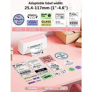 Phomemo Bluetooth Thermal Label Printer, 241BT 4X6 Wireless Shipping Label Printer for Small Business, Pink Label Printer for Shipping Package, Compatible with iPhone, Android, Amazon, Shopify, UPSP