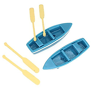 4 Pack Miniature Rowboat Little Resin Boat Canoe Model with Oars for Fairy Garden Home Decoration [FDXGYH]