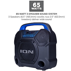 Ion Explorer Express Outdoor Party Speaker with Rechargeable Battery, Bluetooth and Radio for Birthday, Pool Party, BBQ – Premium Wide Sound, Three Speakers, USB Charging & App (Renewed)