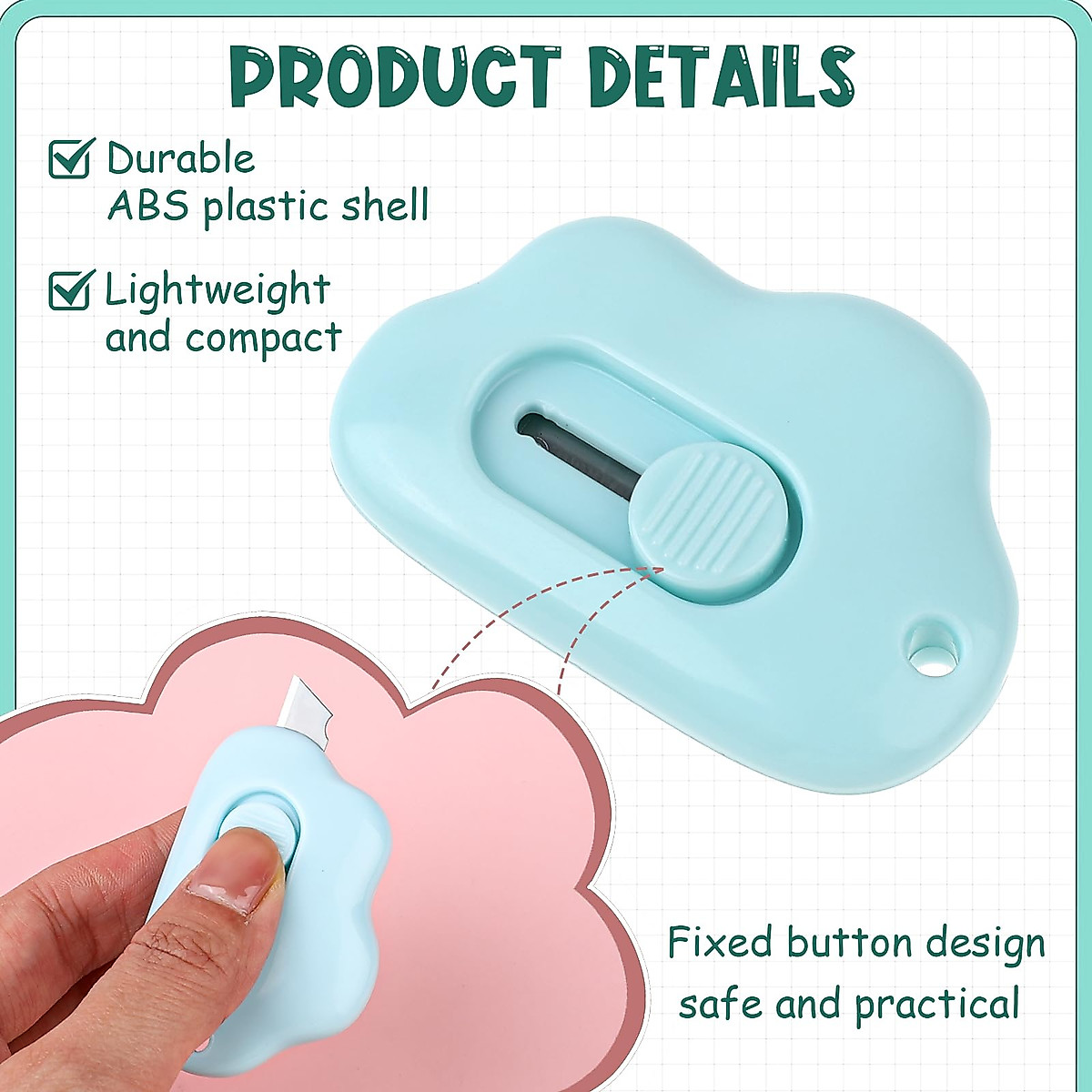 Cute Retractable Box Cutter Cloud Shaped Mini Box Cutters Utility Knives Art Cutter Package Opener Tool for Office, Home, DIY Crafts (Blue&White&Pink)