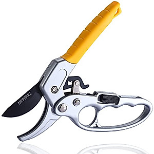 MEPEREZ Garden clippers, Ratchet pruning shears for gardening, Work 3 times easier, Hand pruners, Cutting rose, floral, tree, live plants, Sharp, Durable trimming scissors, Arthritis weak hand snips
