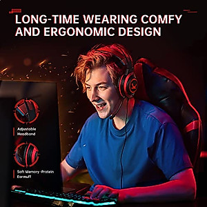 E-YEEGER Gaming Headset PS4 Headset with 7.1 Surround Sound Stereo Xbox One Headset, Gaming Headphones with Noise Canceling Mic & Memory Foam Ear Pads for PC/PS4/PS5/Xbox one/Nintendo Switch Red
