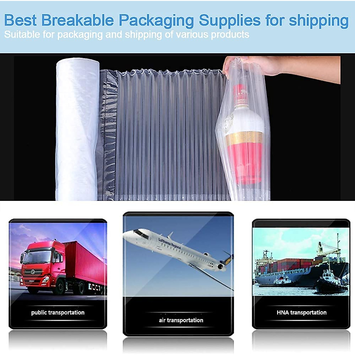 Bubble Cushioning Wrap Roll, 19.7 inch x144 Feet, Inflatable Air Pillow Column Wrap for heavy duty Packing and Moving, Large Bubble Wine Bottle Protector Breakable Shipping Supplies with Free Pump