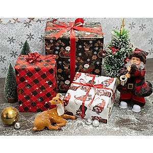 ZINTBIAL Christmas Wrapping Paper for Kids Adults - Xmas Jumbo Sheets with Red/Black Plaid, Santa, Reindeer, Gnome, and "Ho Ho" Designs - 29 x 42 Inches, 6 Jumbo Sheets - Recycled, Easy to Store, Not