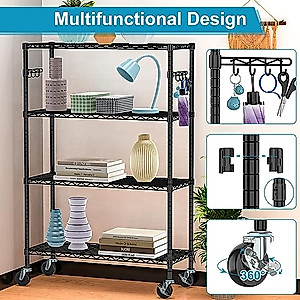 4 Tier Wire Shelving Unit with Wheels, Storage Rack Shelves Heavy Duty Metal Shelves, Commercial Steel Wire Shelving Storage Shelf Organizer for Kitchen Garage Warehouse Office (36W x 14D x 57H)