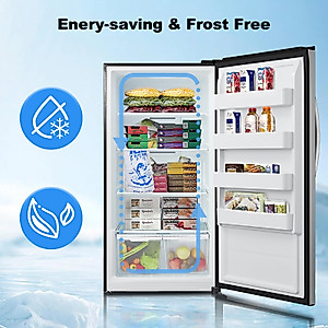 Techomey 17 Cu.Ft Upright Freezer, Stand Up Freezer Frost Free, Convertible Freezer/Refrigerator, Garage Freezer with Single Door, Quick Freeze, Stainless Steel
